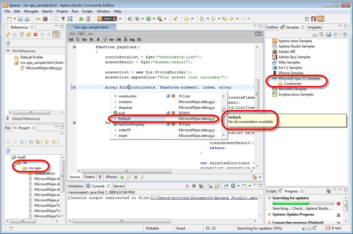 MS-Ajax Client Javascript integrated within the Aptana IDE - Scott Hanselman's Blog
